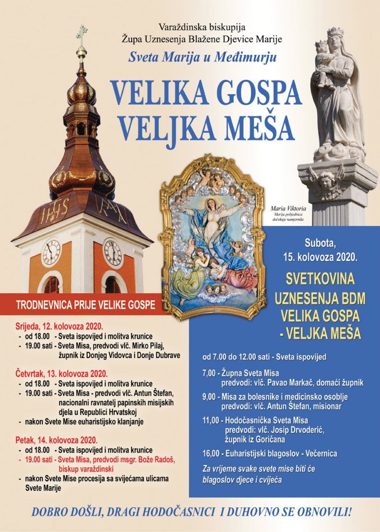 Raspored svetih misa za Veliku Gospu u Svetoj Mariji
