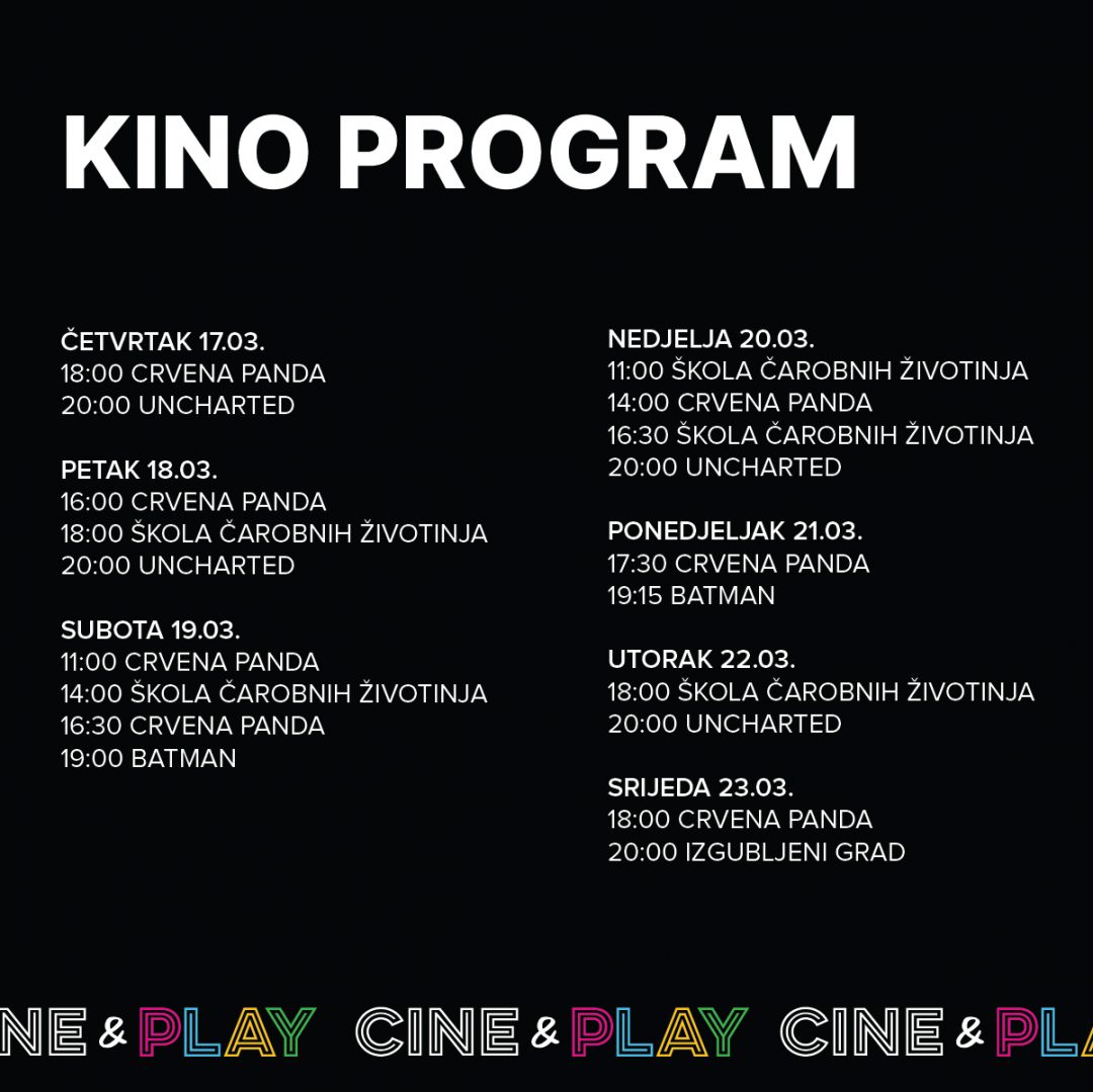 Donosimo raspored prikazivanja filmova u Cine&Play kinu u Jug Mall-u!