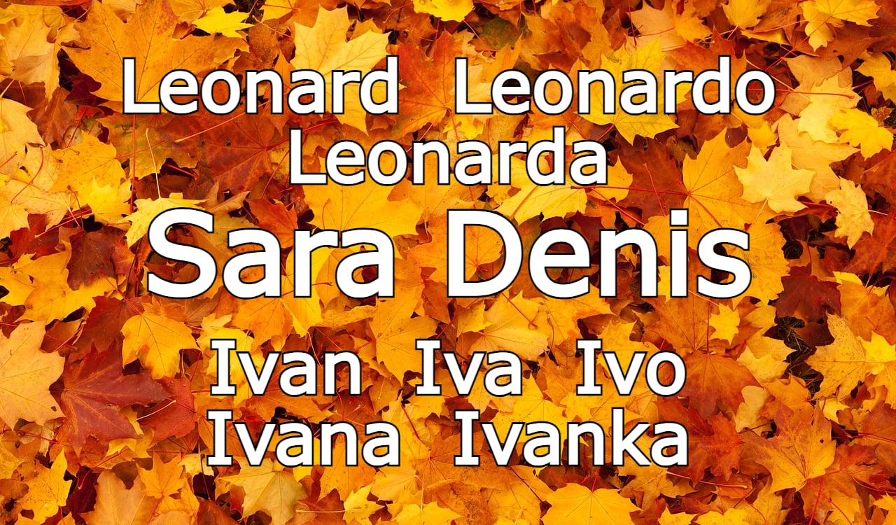 Imendan danas slave Sara, Denis, Leonard, Leonardo, Leonarda, Ivan, Ivana, Iva, Ivo, Ivanka...