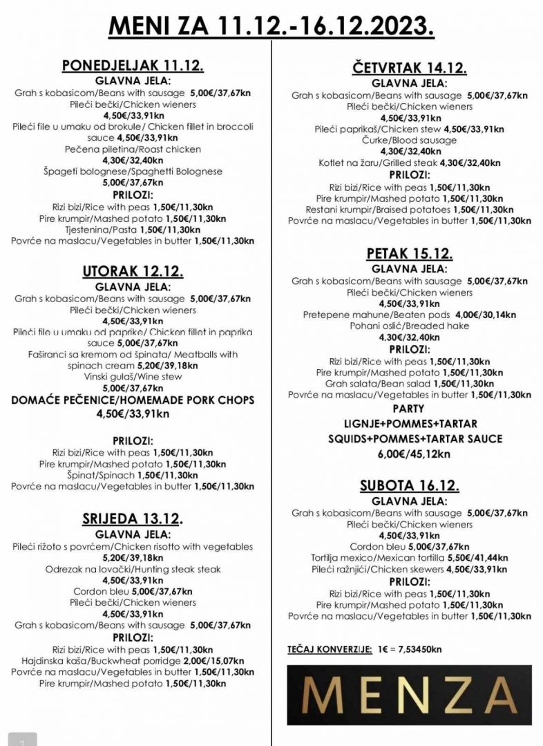 Tjedni menu gableca u restoranu Menza!