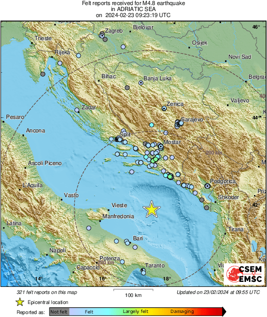 Potres od 4.8 po Rihteru zatresao Jadransko more